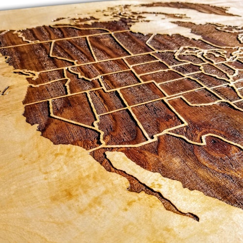 Push Pin US Travel Map. Wood Laser Cut Birch Custom - Etsy