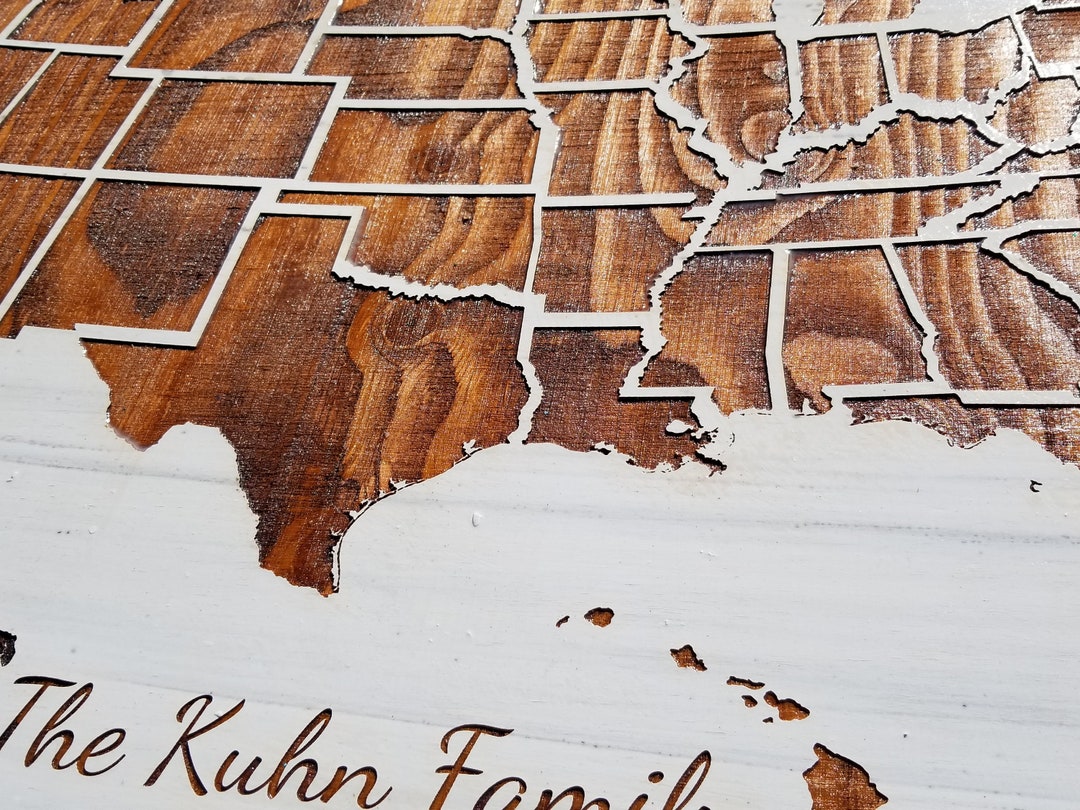 Push Pin US Travel Map. Wood Laser Cut Birch Custom - Etsy