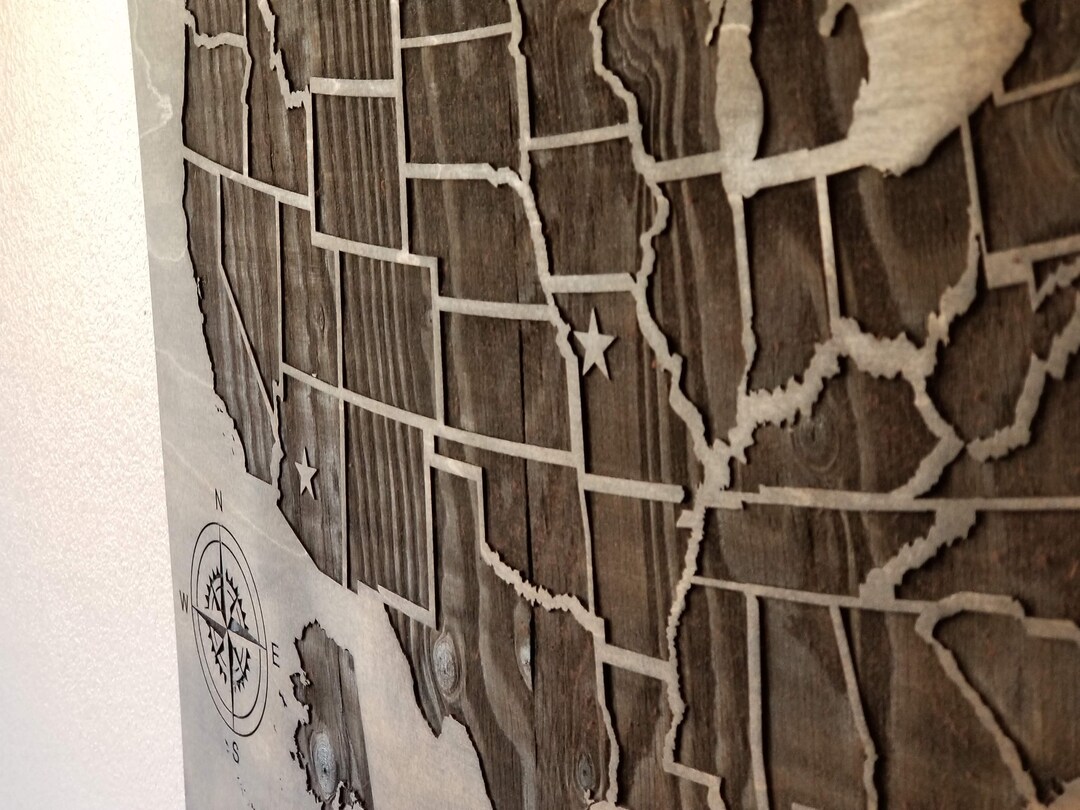 Push Pin US Travel Map. Wood Laser Cut Birch Custom - Etsy