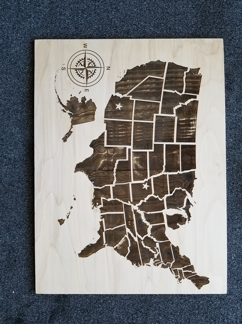 Push Pin US Travel Map. Wood Laser Cut Birch Custom - Etsy