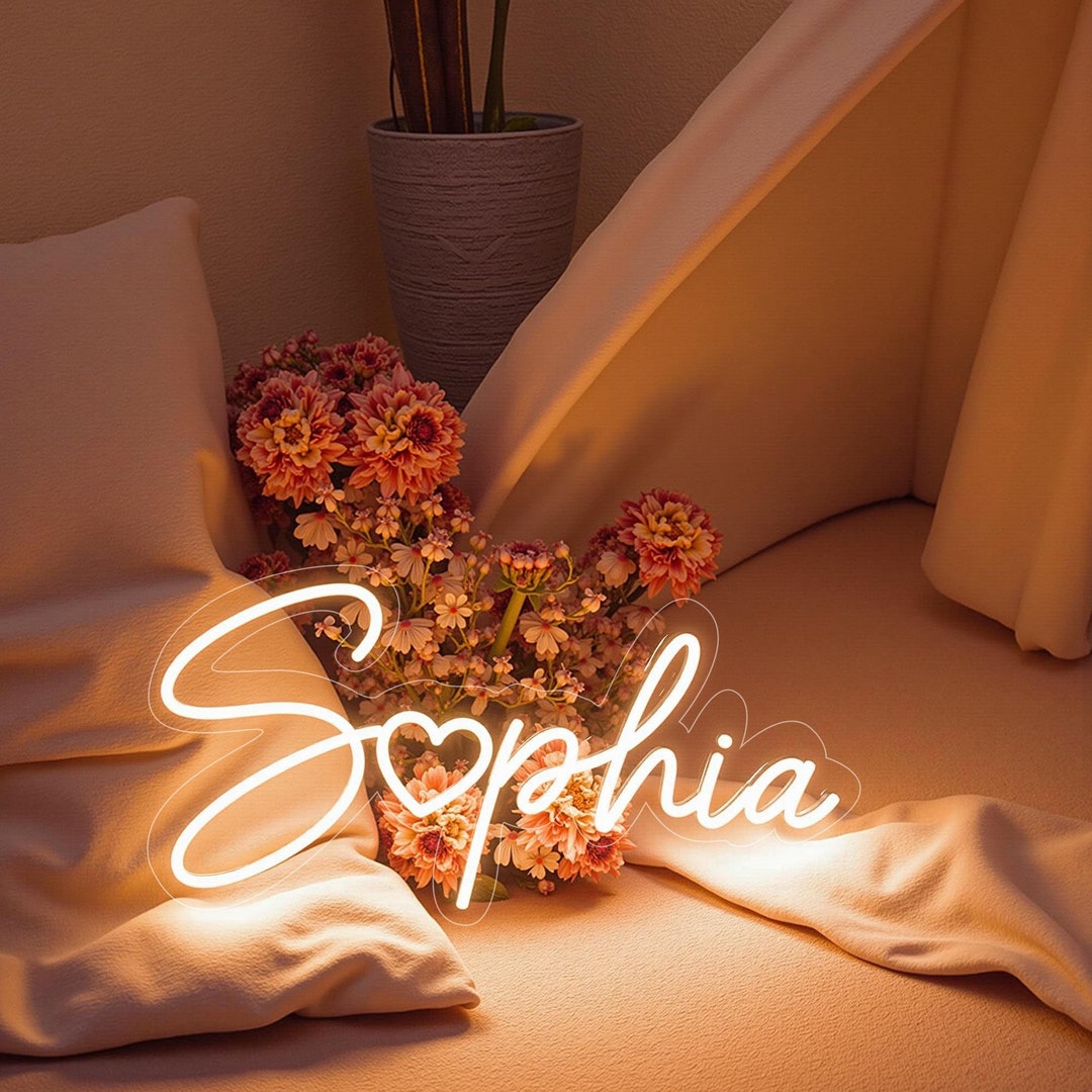 Custom Name With Heart LED Neon Sign, Custom Name Neon Sign, Bedroom ...