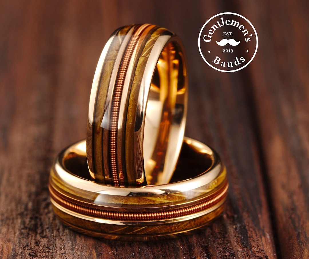 Guitar String Ring, Whiskey Barrel Wood Ring, Mens Wedding Band, Wood ...