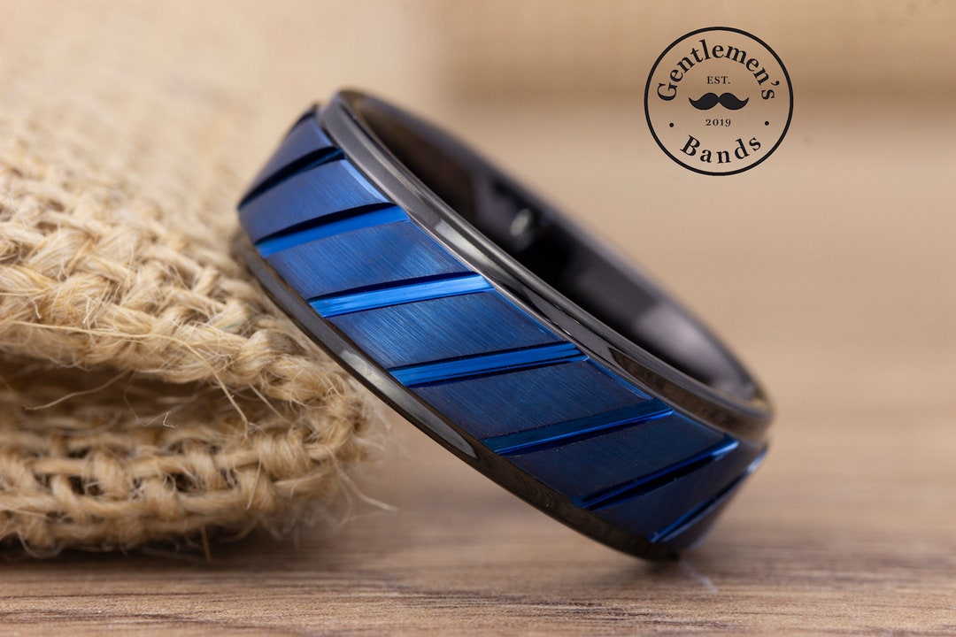 Blue Mens Wedding Band, Mens Wedding Band, Men Engagement Band, Promise ...