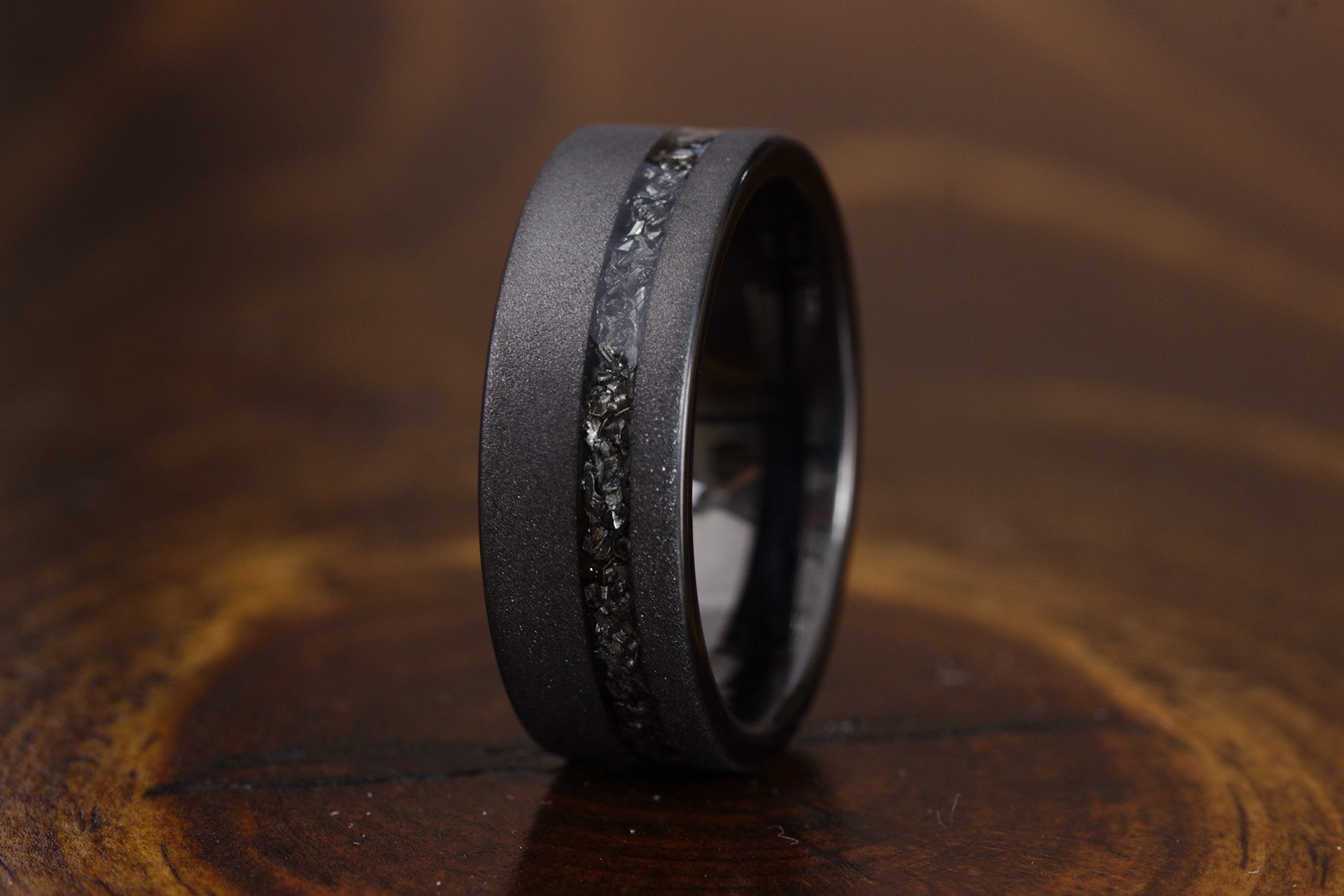 Meteorite Ring, Black Obsidian Tungsten Ring, Mens Black Ring ...