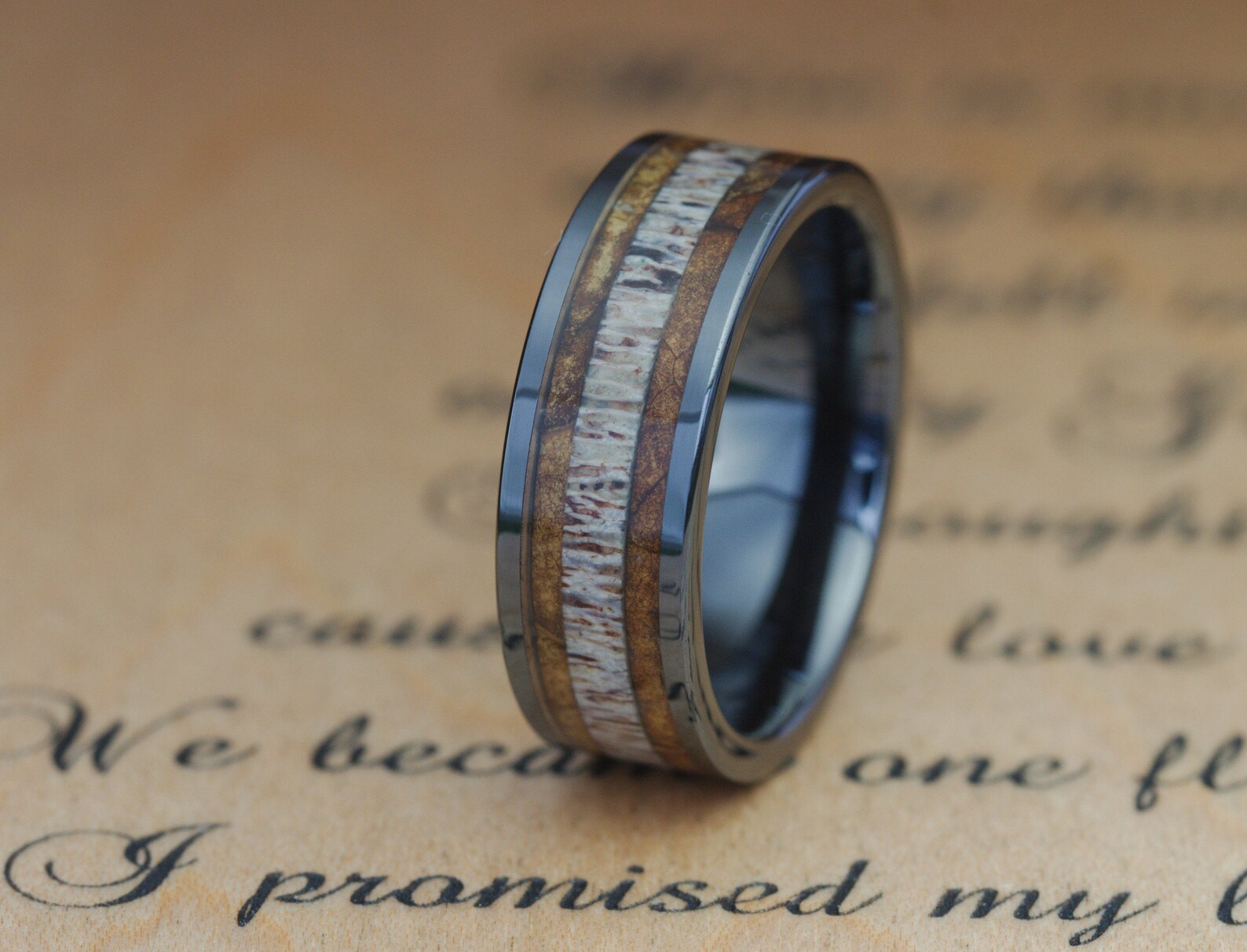 Mens Outdoorsman Ring, Deer Antler Wedding Ring, Deer Antler Ring With ...
