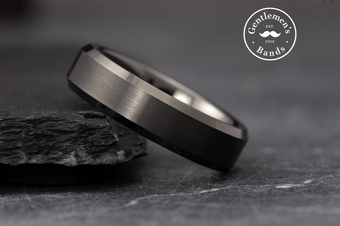 Men's Gun Metal Wedding Ring, Brushed and Polished Wedding Ring, Mens ...