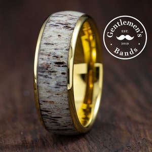 Mens Gold Wedding Ring, Deer Antler Ring, Mens Wedding Band, Gold ...