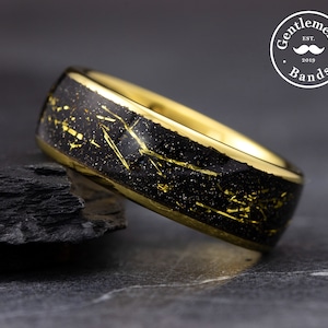 Men's Gold Meteorite Wedding Ring, Meteorite Wedding Ring, Mens Wedding ...