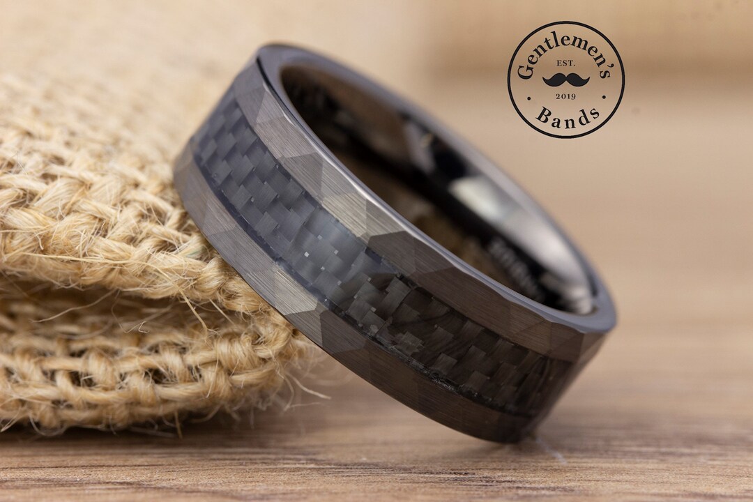 Mens Black Carbon Fiber Wedding Band, Mens Black Wedding Ring, Carbon Fiber Ring, Tungsten ...