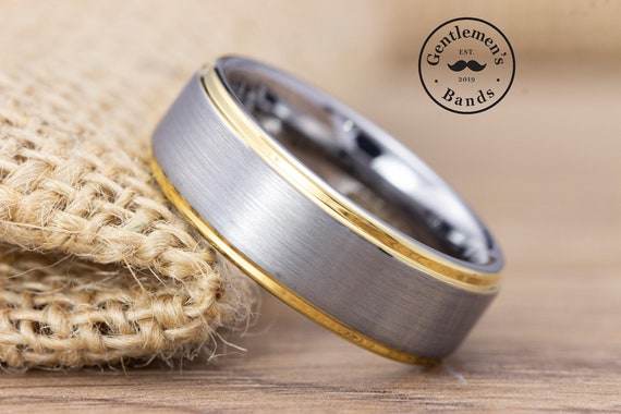 Mens Silver Gold Wedding Band Mens Gold Wedding Ring Mens - Etsy