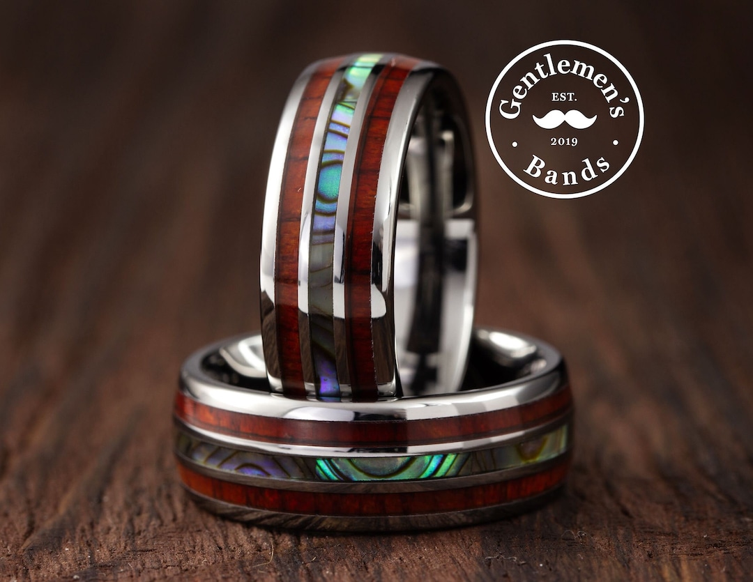 Abalone Wedding Ring With Koa Wood, Mens Wedding Band, Wooden Ring ...
