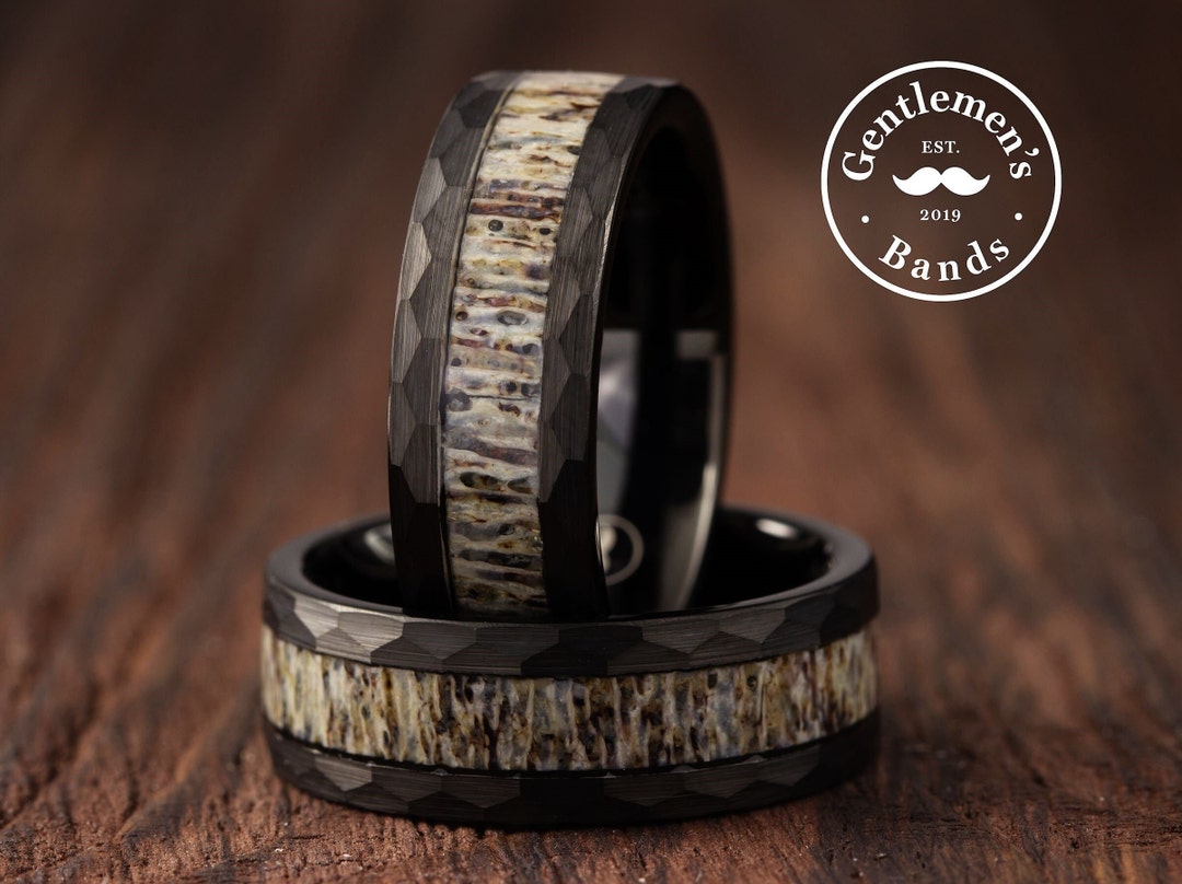 Mens Deer Antler Wedding Band, Mens Deer Antler Ring, Mens Wedding Band ...