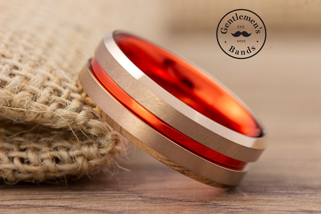 Mens Rose Gold Wedding Ring, Red Wedding Ring, Mens Wedding Band, Mens ...