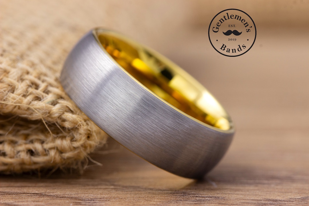 Men's Gold and Gun Metal Wedding Ring, Brushed Wedding Ring, Mens ...