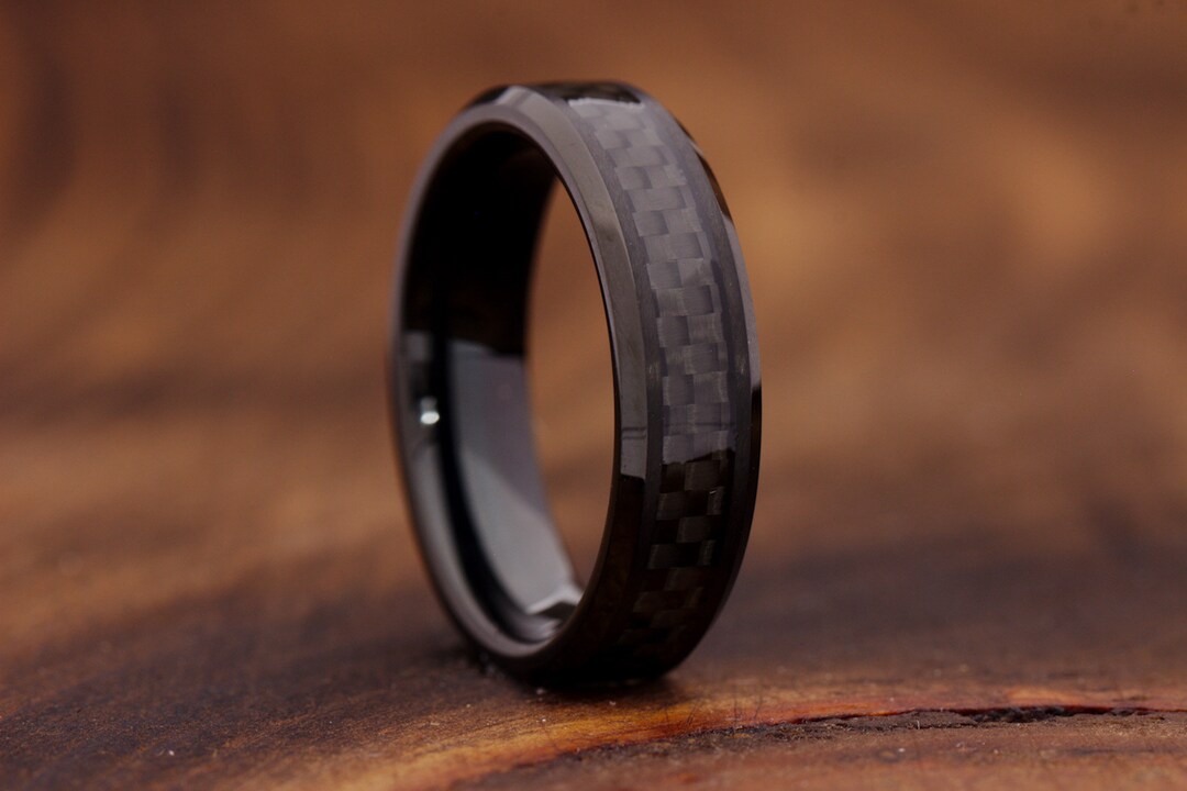 Men's Black Wedding Ring, Carbon Fiber Wedding Ring, Mens Wedding Band, Mens Engagement Ring ...