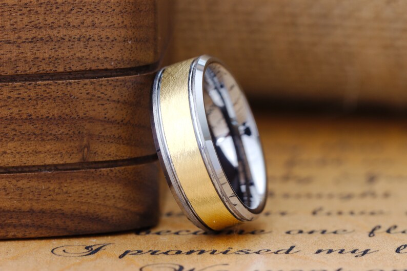Brushed Gold Wedding Band Men Silver Wedding Band 8mm Man | Etsy