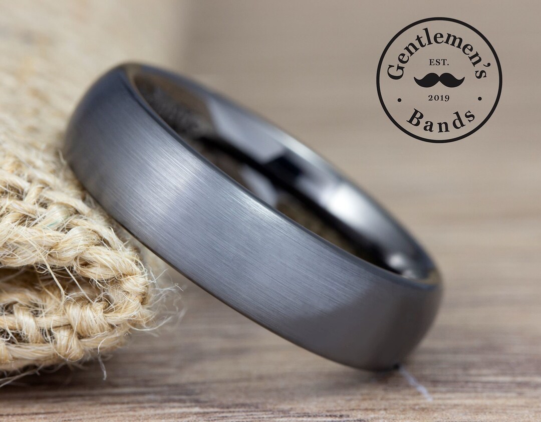 Gun Metal Wedding Ring Thin Dome Gray Ring Mens Wedding - Etsy