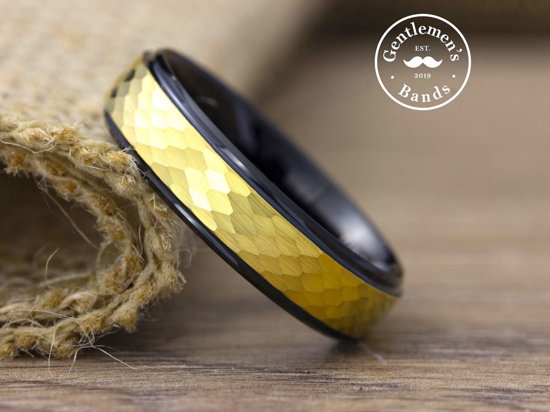 Hammered Gold Ring, Mens Wedding Band, Gold Wedding Band, Hammered Ring ...