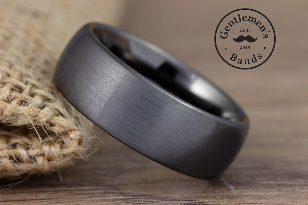 Brushed Gun Metal Wedding Ring, Dome Gray Ring, Mens Wedding Band ...
