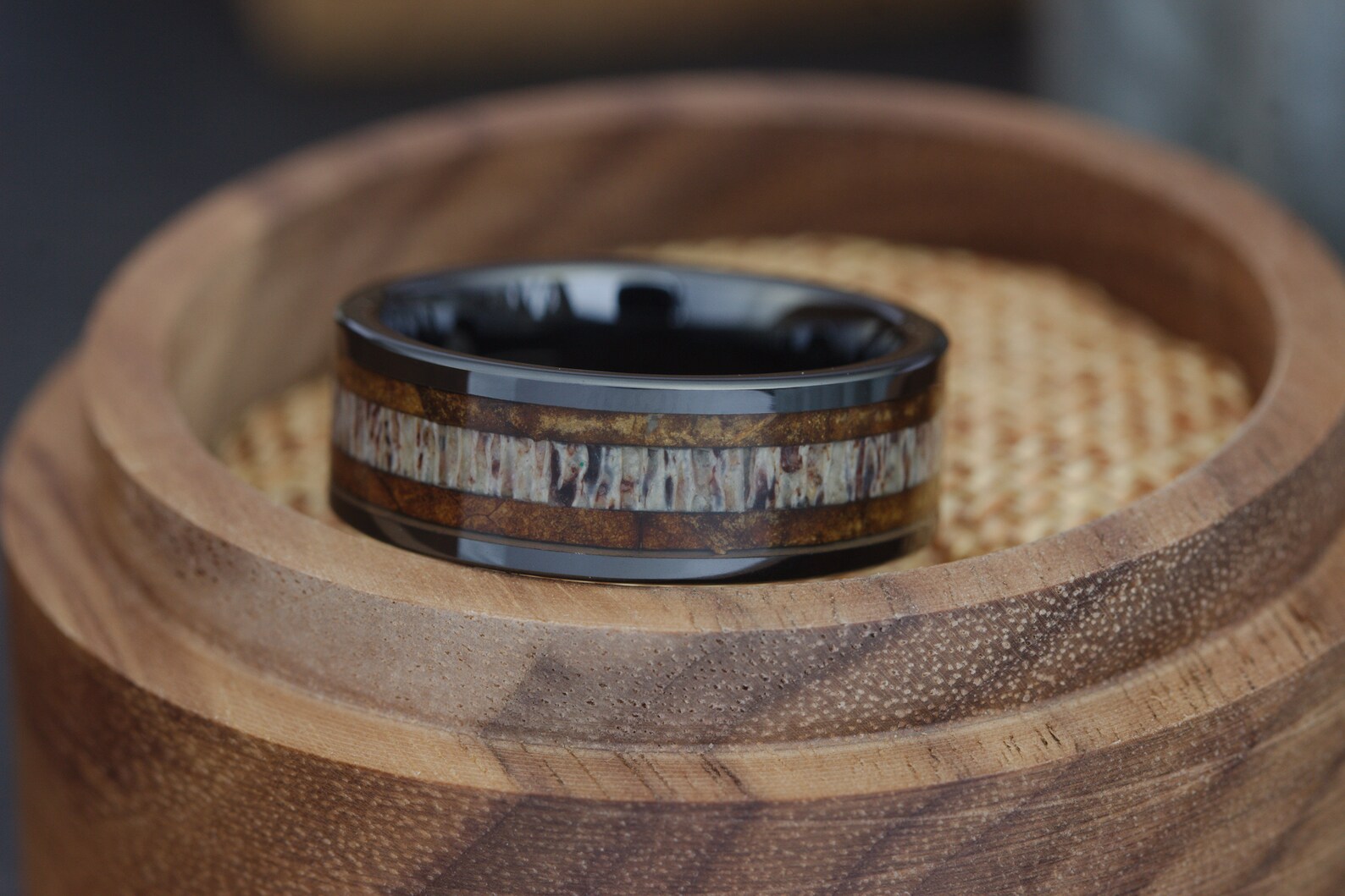 Antler Wedding Ring 8mm Deer Antler Ring With Black Inlay - Etsy