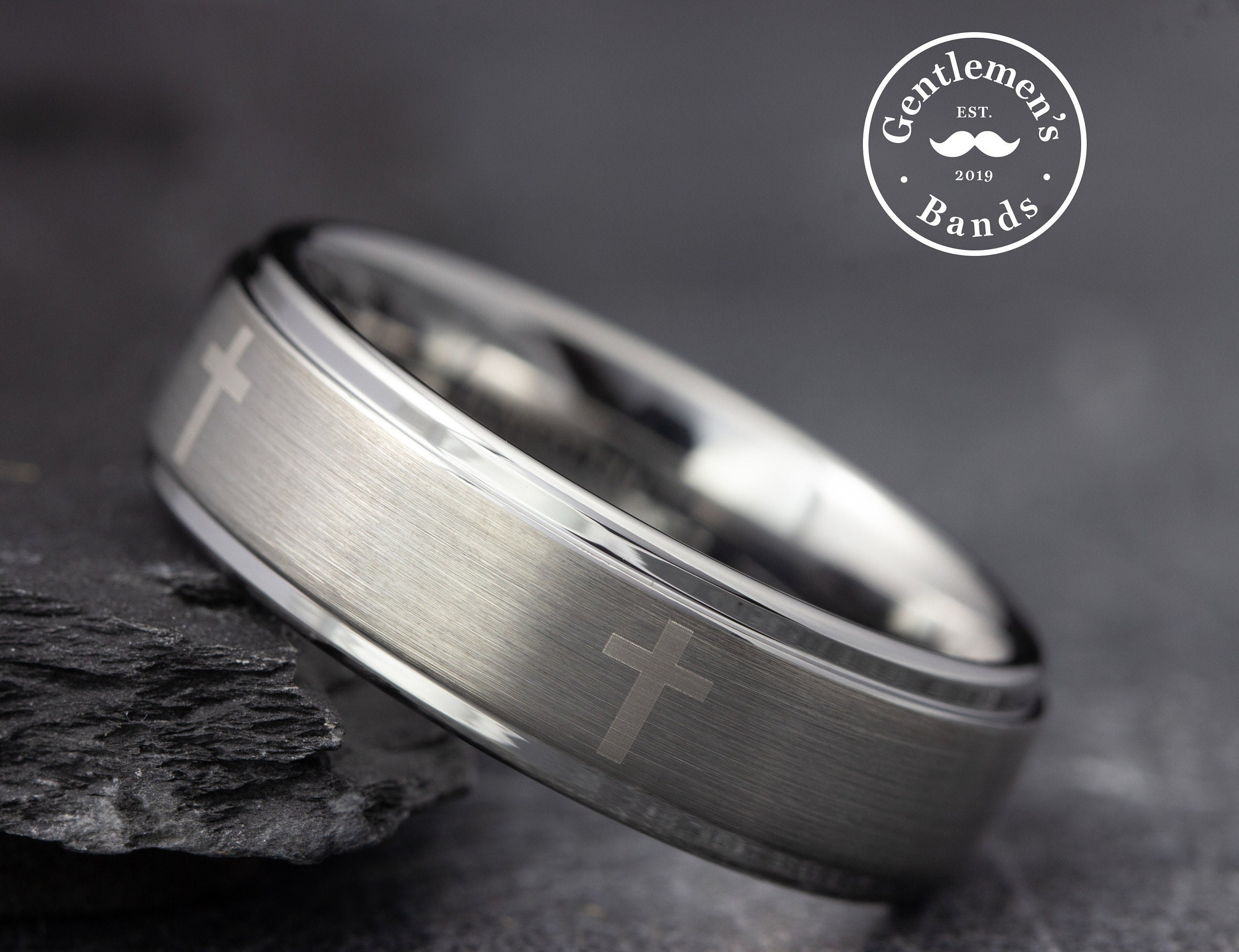 Mens Wedding Band Cross Silver Tungsten Ring Men Mens Cross - Etsy
