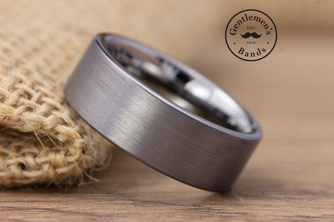 Men's Silver Pipe Cut Wedding Ring, Brushed Wedding Ring, Mens Wedding ...