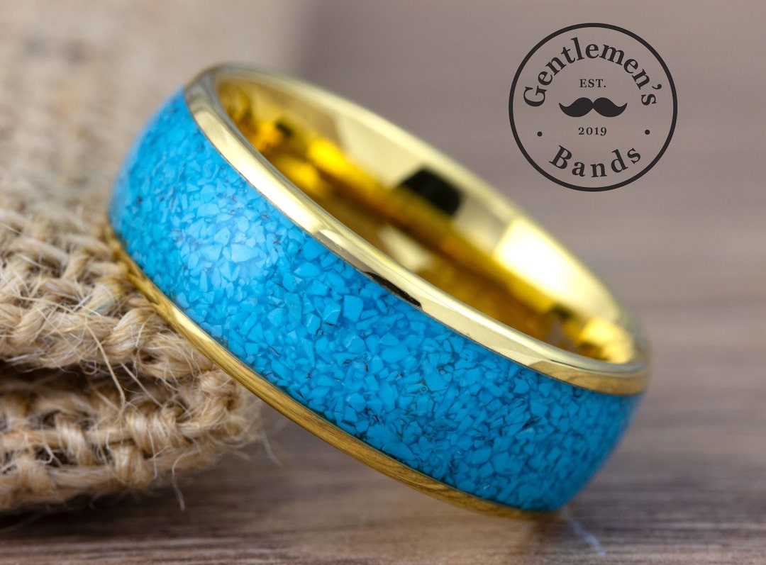 Turquoise Mens Wedding Ring, Mens Wedding Band, Men Gold Ring, Gold ...
