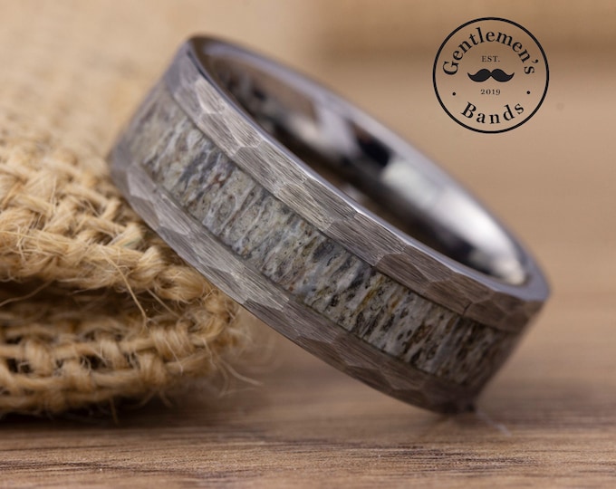 Mens Deer Antler Wedding Band, Mens Antler Ring, Silver Deer Antler ...