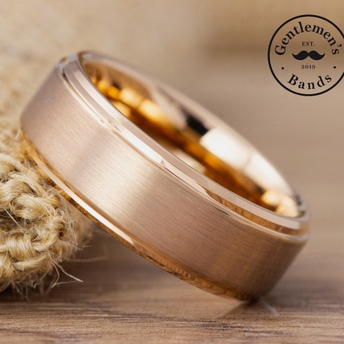 Rose Gold Ring Mens Wedding Band Brown Ring 8mm Engagement - Etsy
