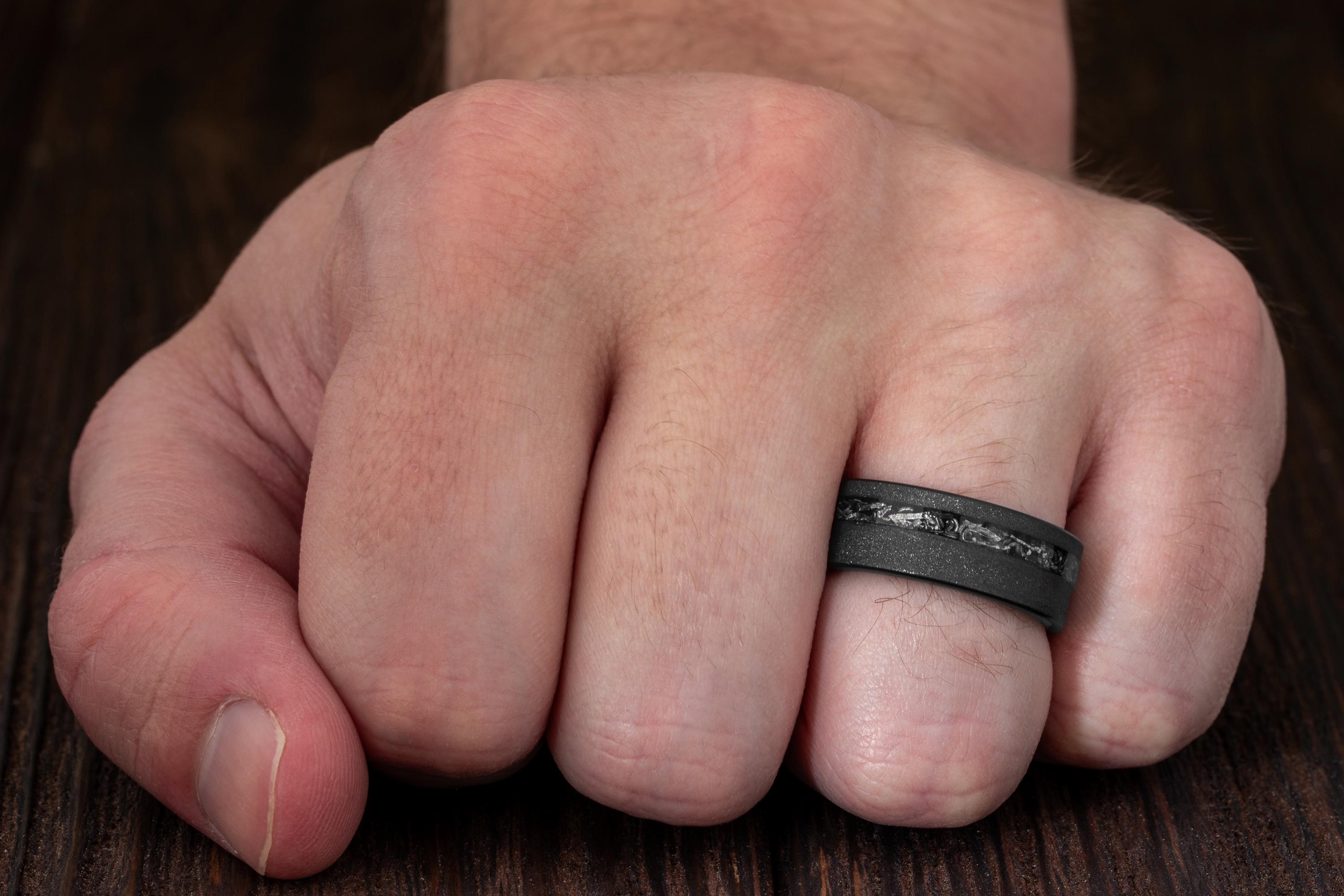 Meteorite Ring, Black Obsidian Tungsten Ring, Mens Black Ring ...