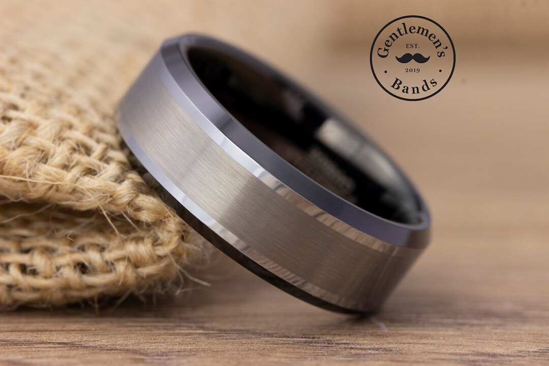 Mens Gray Wedding Ring, Gun Metal Tungsten Ring Men, Mens Promise Ring ...