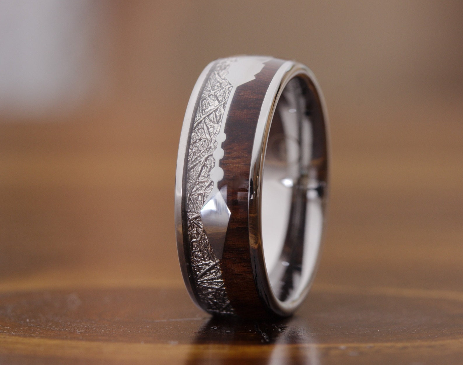 Meteorite Ring Mens Wedding Band Koa Wood Ring Tungsten - Etsy