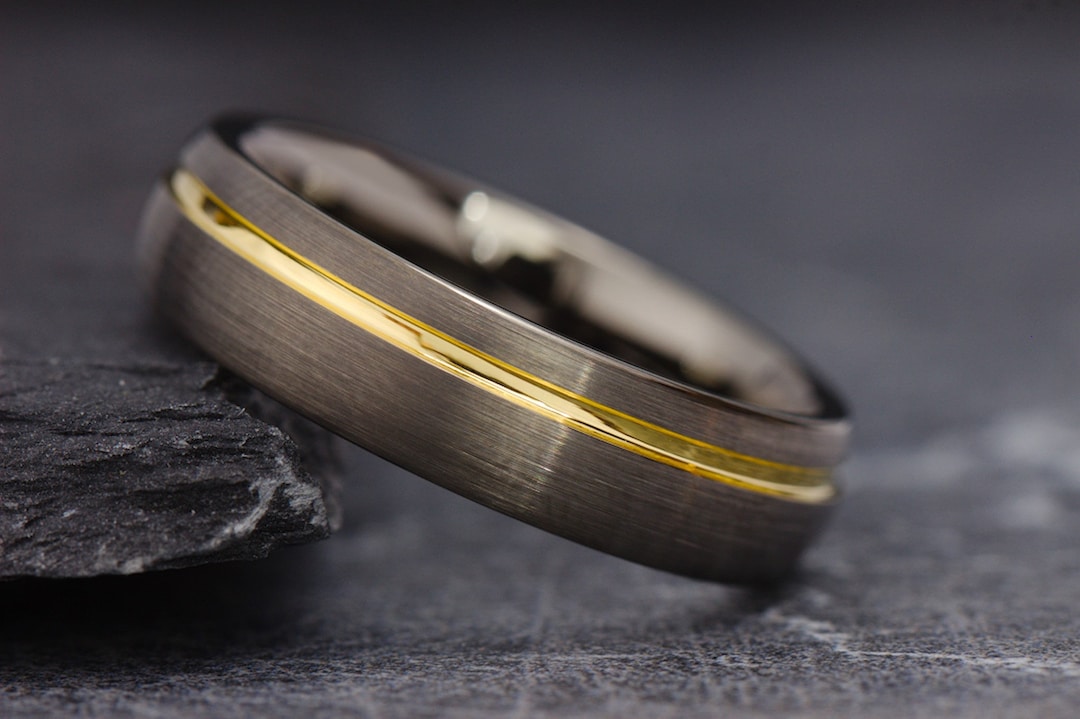 Mens Gun Metal Brushed Wedding Band, Mens Gray Wedding Ring, Mens ...