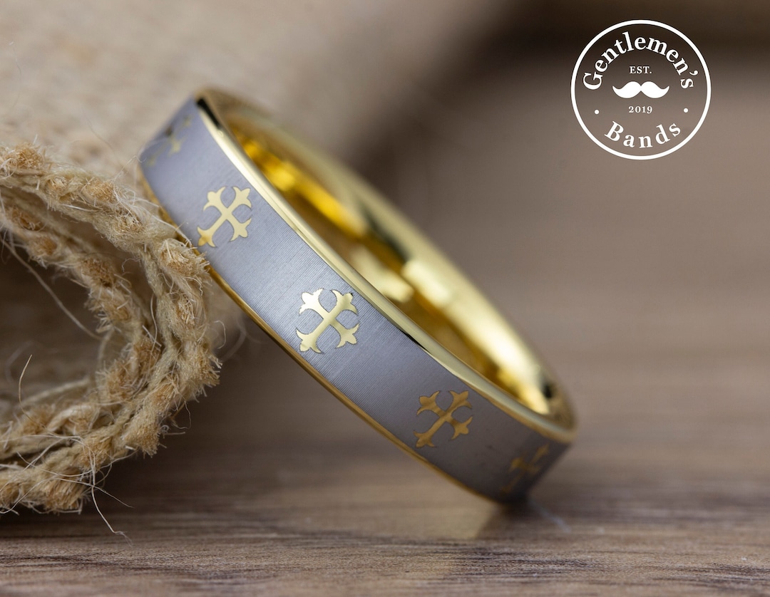 Gold Cross Ring, Thin Gold Ring, Mens Ring, 5mm Gold Cross Ring ...