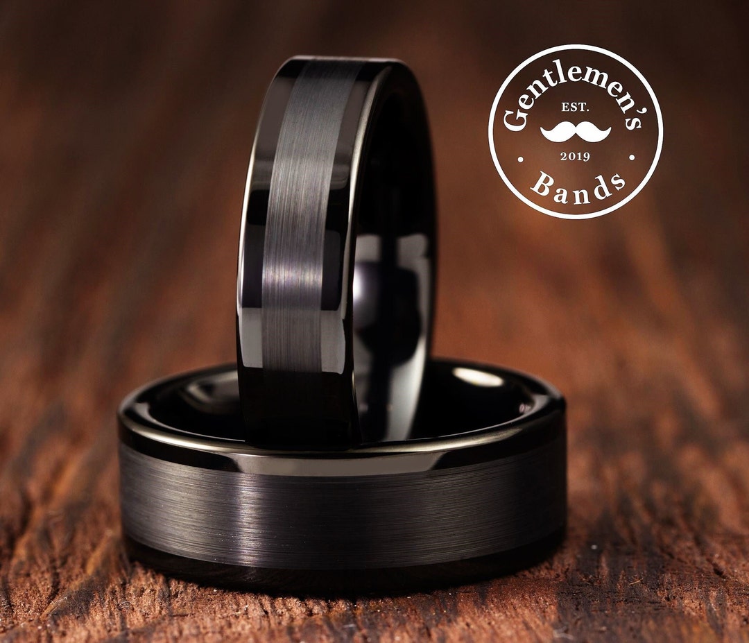 Mens Black Wedding Band, Mens Black Ring, Black Ring, Husbands ...