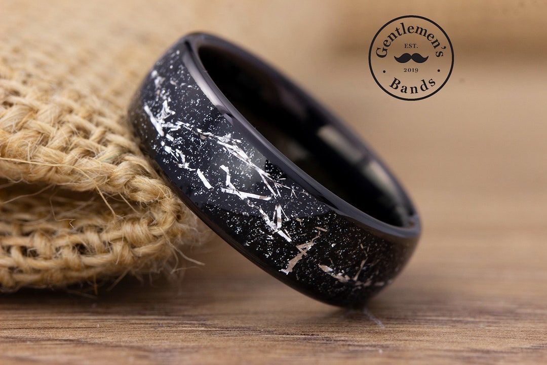 Mens Black Meteorite Wedding Band, Mens Meteorite Wedding Ring, Mens ...