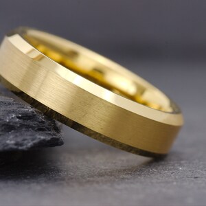 Men's Gold Wedding Ring, Brushed and Polished Wedding Ring, Mens ...