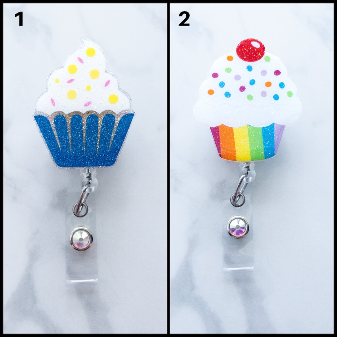 Rainbow Cupcake Badge Reel Cupcake ID Badge Holder Dessert - Etsy