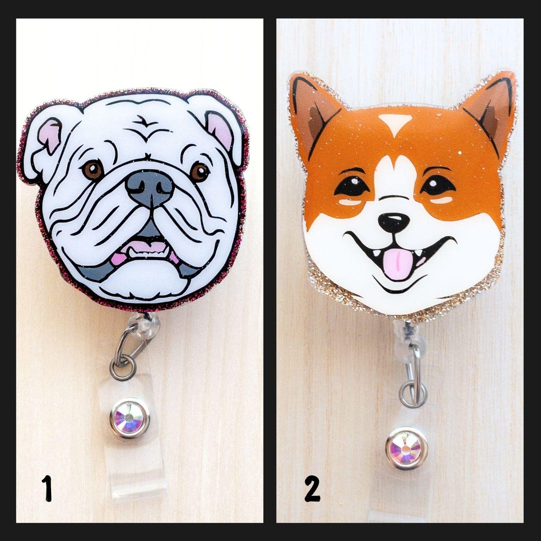 Dog Retractable Badge Reel, White English Bulldog Badge Reel, Shiba Inu ...
