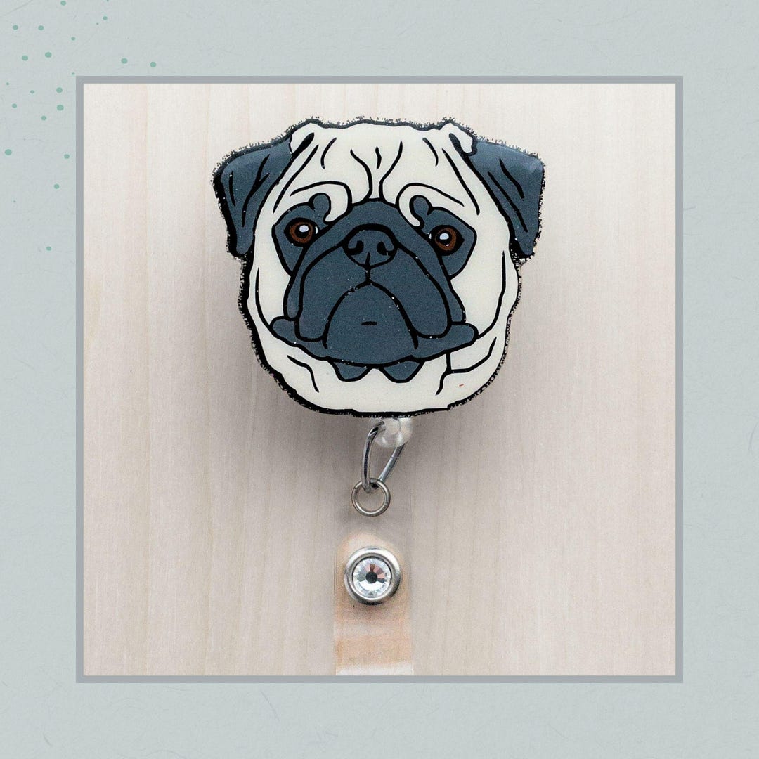 Pug Glitter ID Badge Clip, Dog ID Badge Holder - Etsy