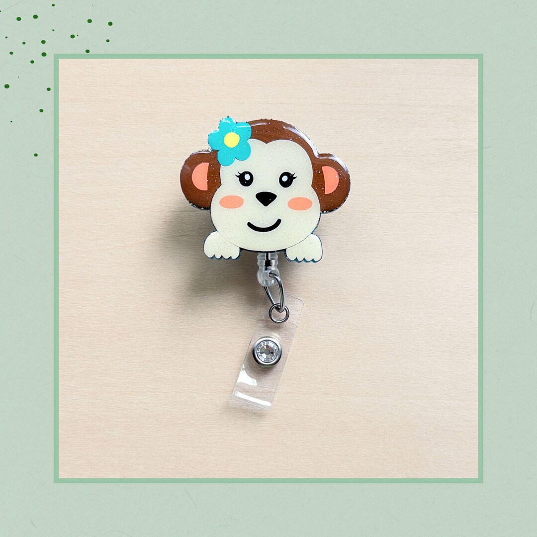 Cute Monkey Glitter Badge Reel - Etsy
