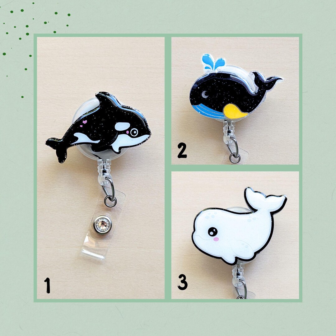 Orca Whale Badge Reel, Cute Blue Whale Name Badge Reel, Beluga Whale ...