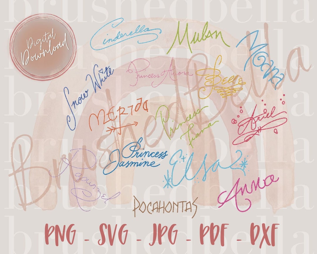 Princess Signatures/autograph | SVG | PNG | JPG | Elsa | Anna | Ariel ...