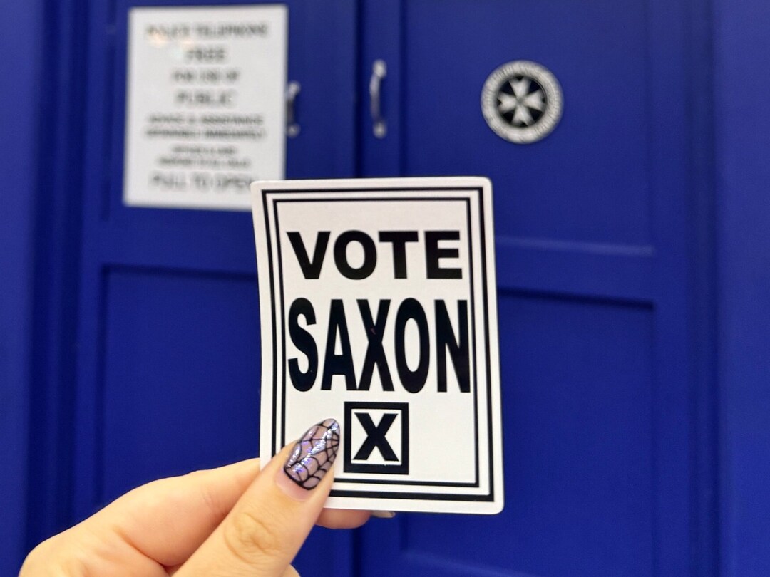 VOTE SAXON Glossy Sticker | Doctor Who, Whovian Gift, Whovian Decal ...