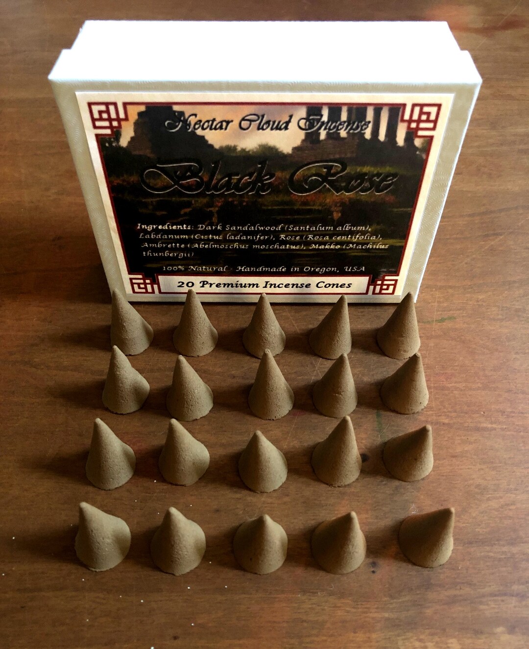 Labdanum, Sandalwood, Rose and Musk Incense Cones Black Rose 20 Cones ...