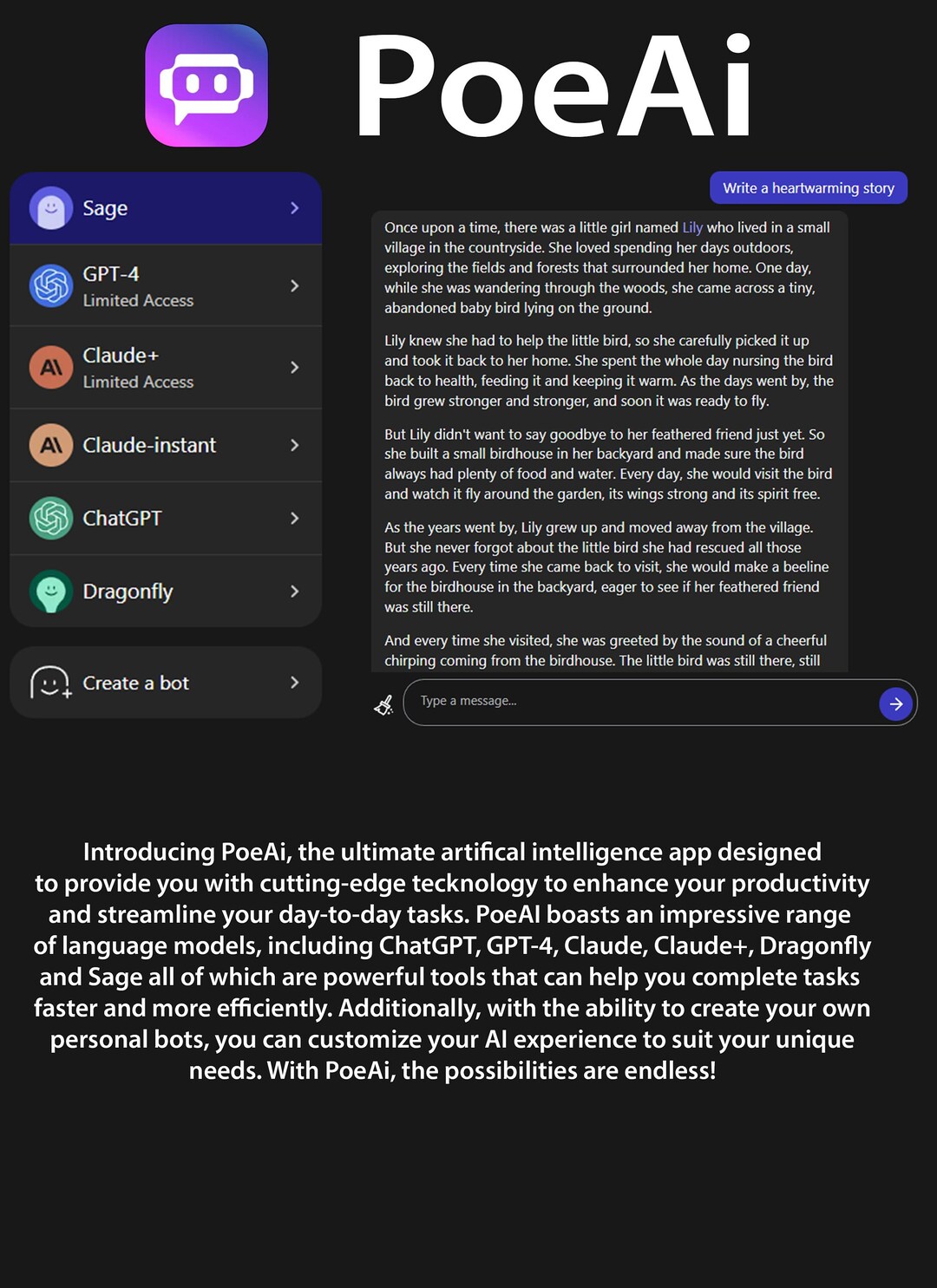 Poeai/ GPT-4 /claude/sage/dragonfly Windows App: Simple, Fast Ai ...