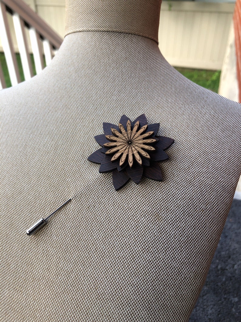 Wooden Flower Lapel Pin | Etsy