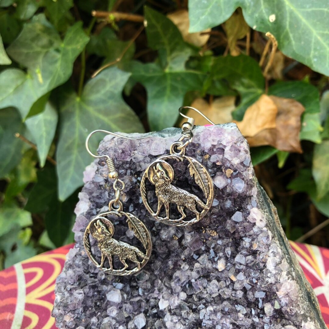 Wolf Moon Earrings • Sterling Silver 925, Clip on or Silver Plated ...
