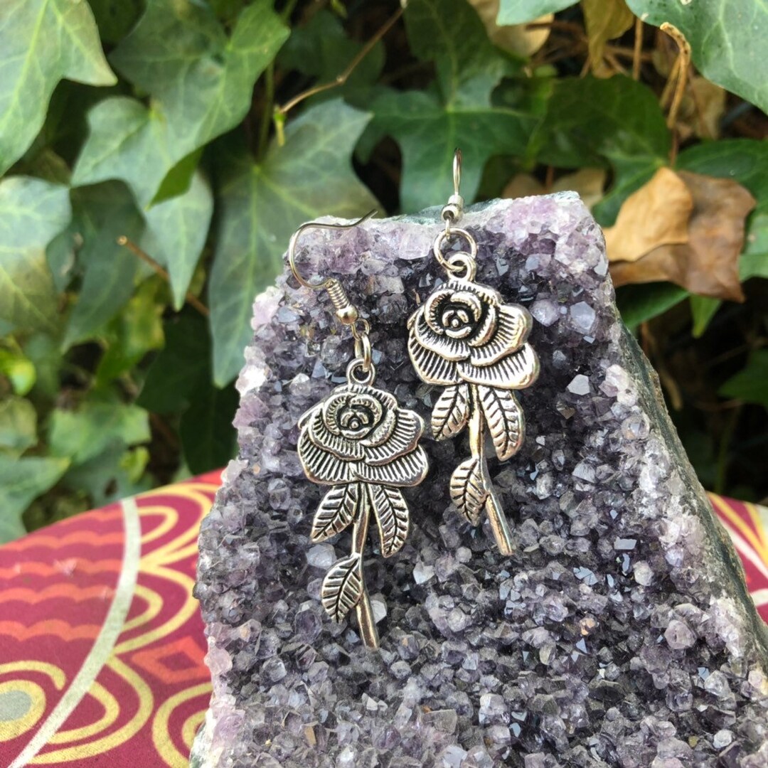 Large Rose Earrings Titanium Sterling Silver 925 Silver - Etsy