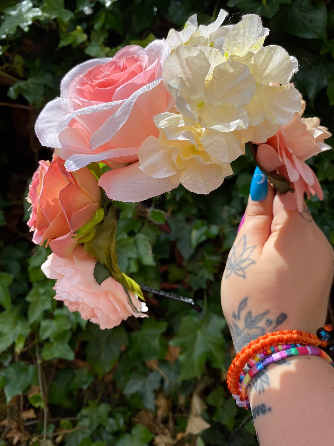 Pink and Cream Flower Crown • Festival Flower Crown, Summer Flower ...